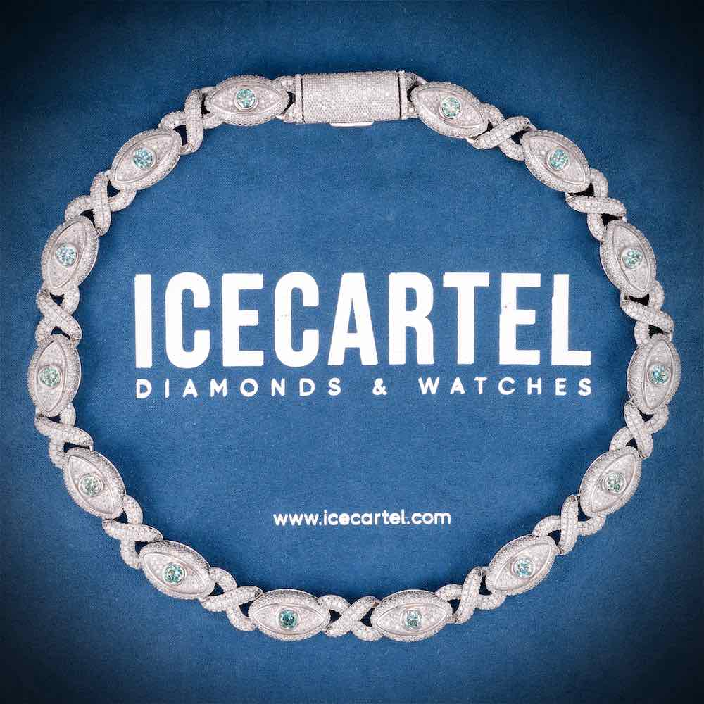 15MM Iced Out Blue Gemstone Evil Eye Eternity Chain 14K Gold Icecartel
