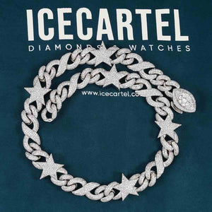 15MM Moissanite Infinity Star Link Chain 14K Gold