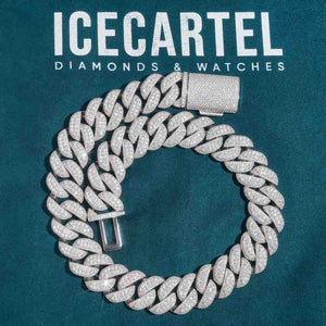 23MM Iced Out Diamond Prong Cuban Link Chain 14K Gold