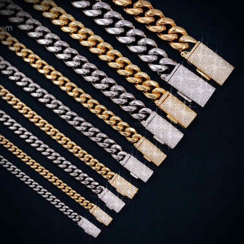 Cuban Link Chain with Iced Clasp 14K Gold (ALL SIZES)