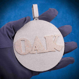 Custom Oak Moissanite Circle Pendant 14k Gold