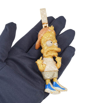 "BART SIMPSON" Custom Moissanite Logo Pendant 14K Gold