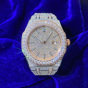 44MM Bust Down Moissanite Watch | 14K Rose Gold