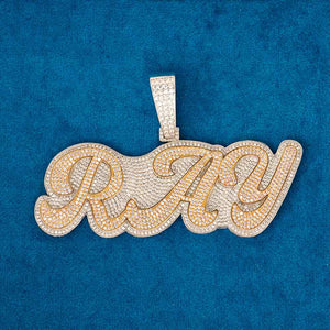 Custom Script Letter Two Tone Pendant 14K Gold
