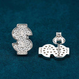 Moissanite Dollar Sign Earrings 14K Gold