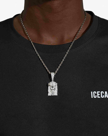 Moissanite Hollow Back Mini Jesus Pendant 14K Gold
