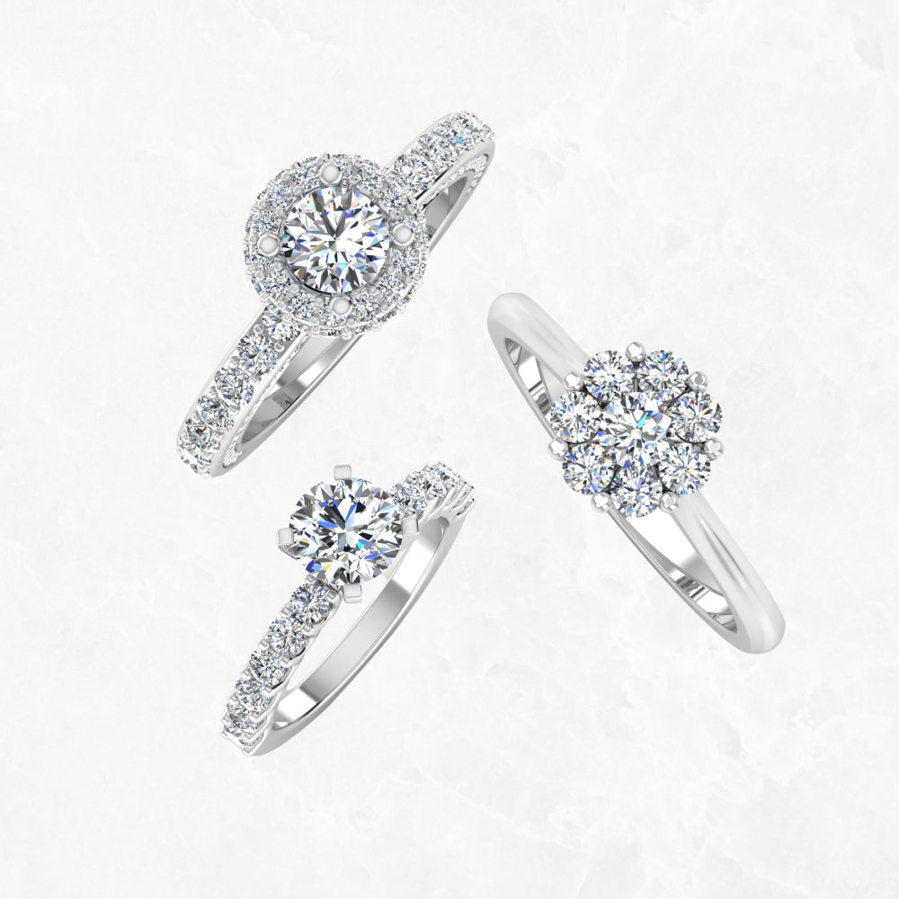 Heart Crown Three-Stone Oval Moissanite Engagement Ring