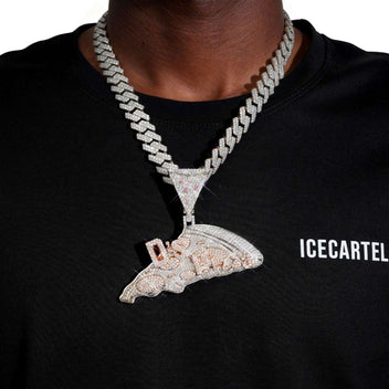 "PIZZA" Custom Moissanite Logo Pendant 14K Gold
