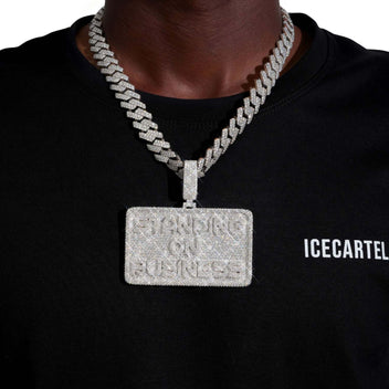 "STANDING ON BUSINESS" Moissanite Custom Name Pendant 14K...