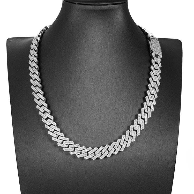 2 Row 13mm Moissanite Prong Cuban Link Chain 14K Gold